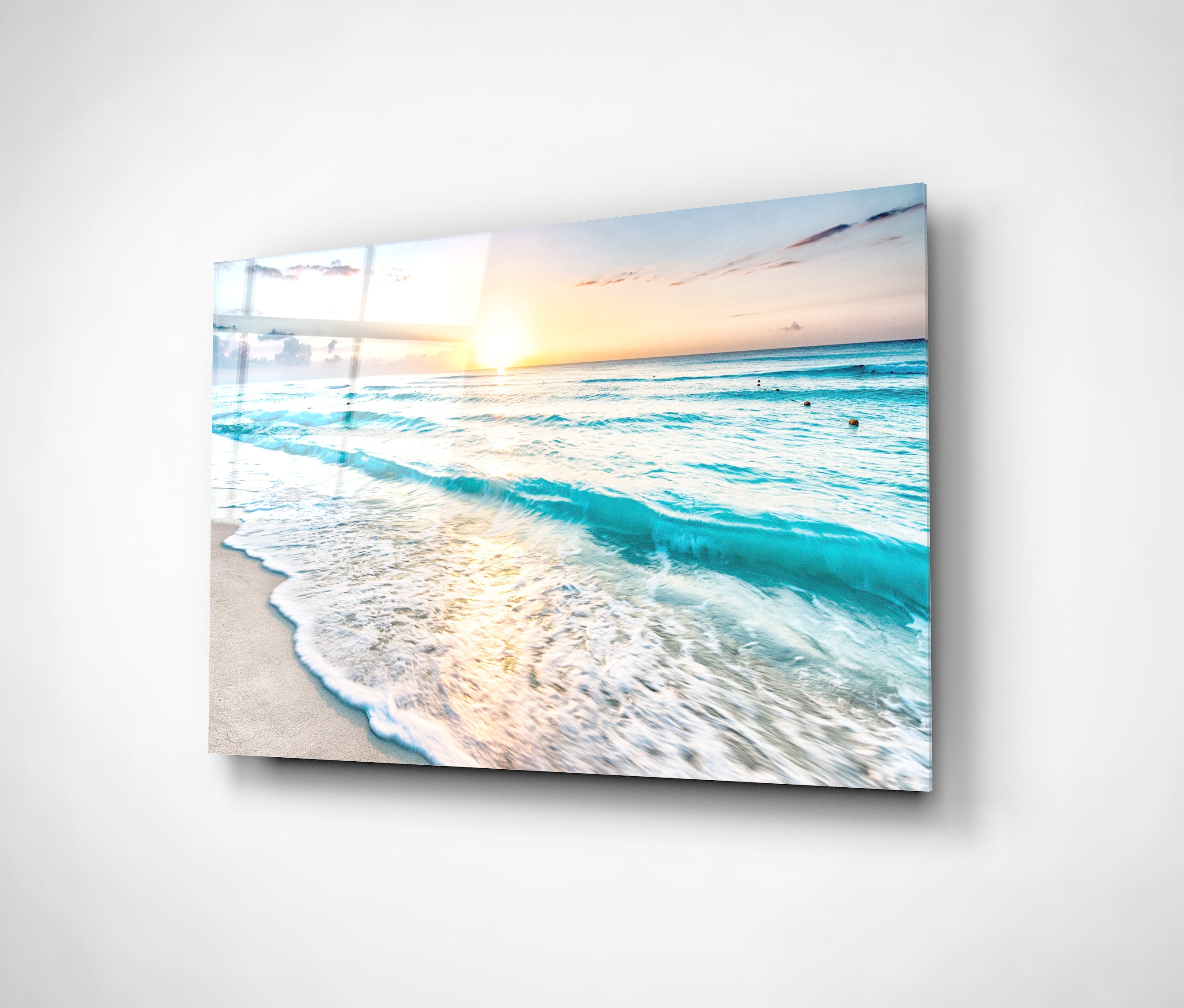 Beach Scenery Glass Wall Art, Beach View, Sea Landscape Wall Decor, Beach Wall Art,sunset at the ...