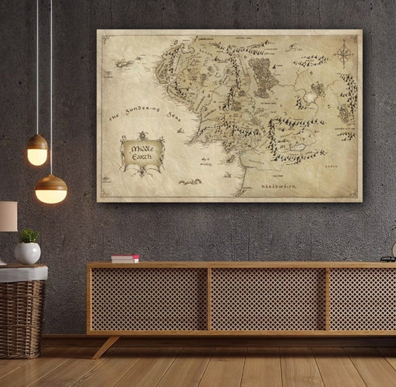 Middle Earth Canvas Print Lord of Rings Map Wall Art Map Wall Decor ...