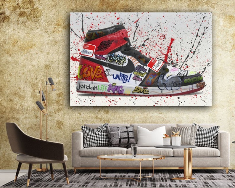 Jordan Graffiti Canvas Wall Art, Air Jordan Canvas Wall Art, Jordan 1 ...