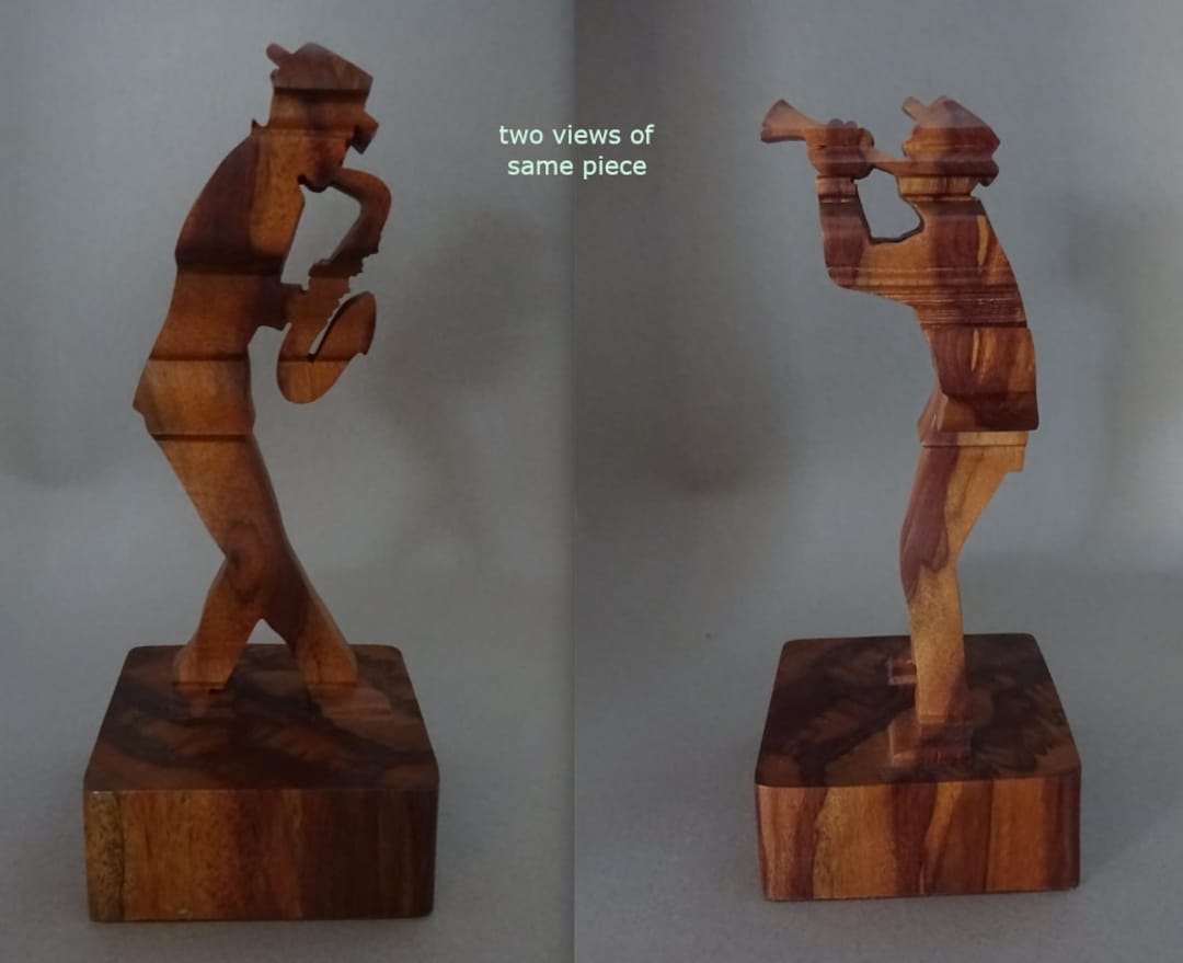 Dual Art Wood Carving: 2 Figures in 1 Vintage Music Sculpture - Etsy