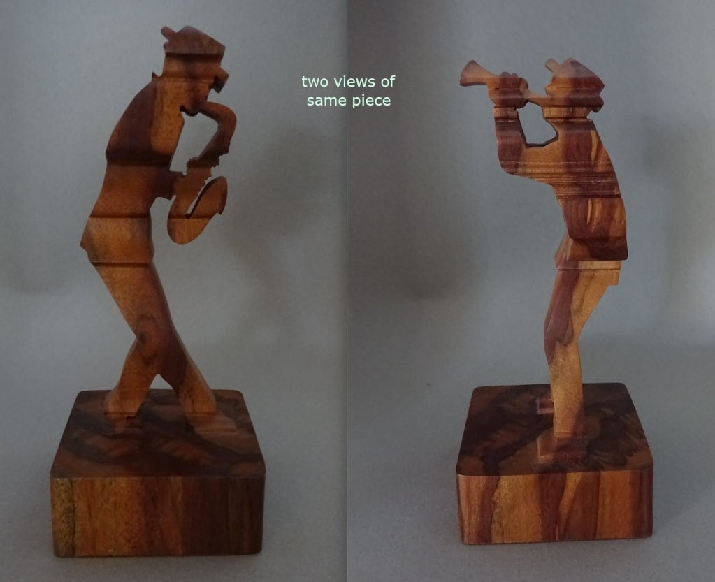 Dual Art Wood Carving: 2 Figures in 1 Vintage Music Sculpture - Etsy