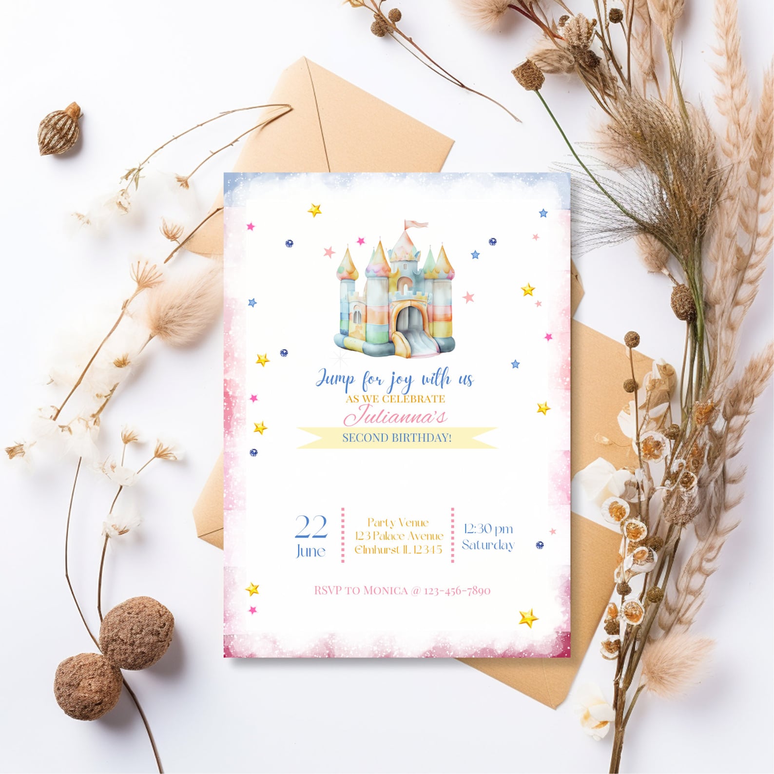 EDITABLE Castle Balloon Party Invitation, Printable Castle Invitation ...