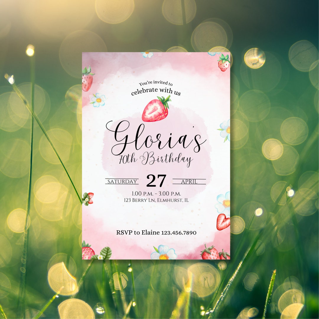 EDITABLE Strawberry Party Invitation, Printable Strawberries Invitation ...