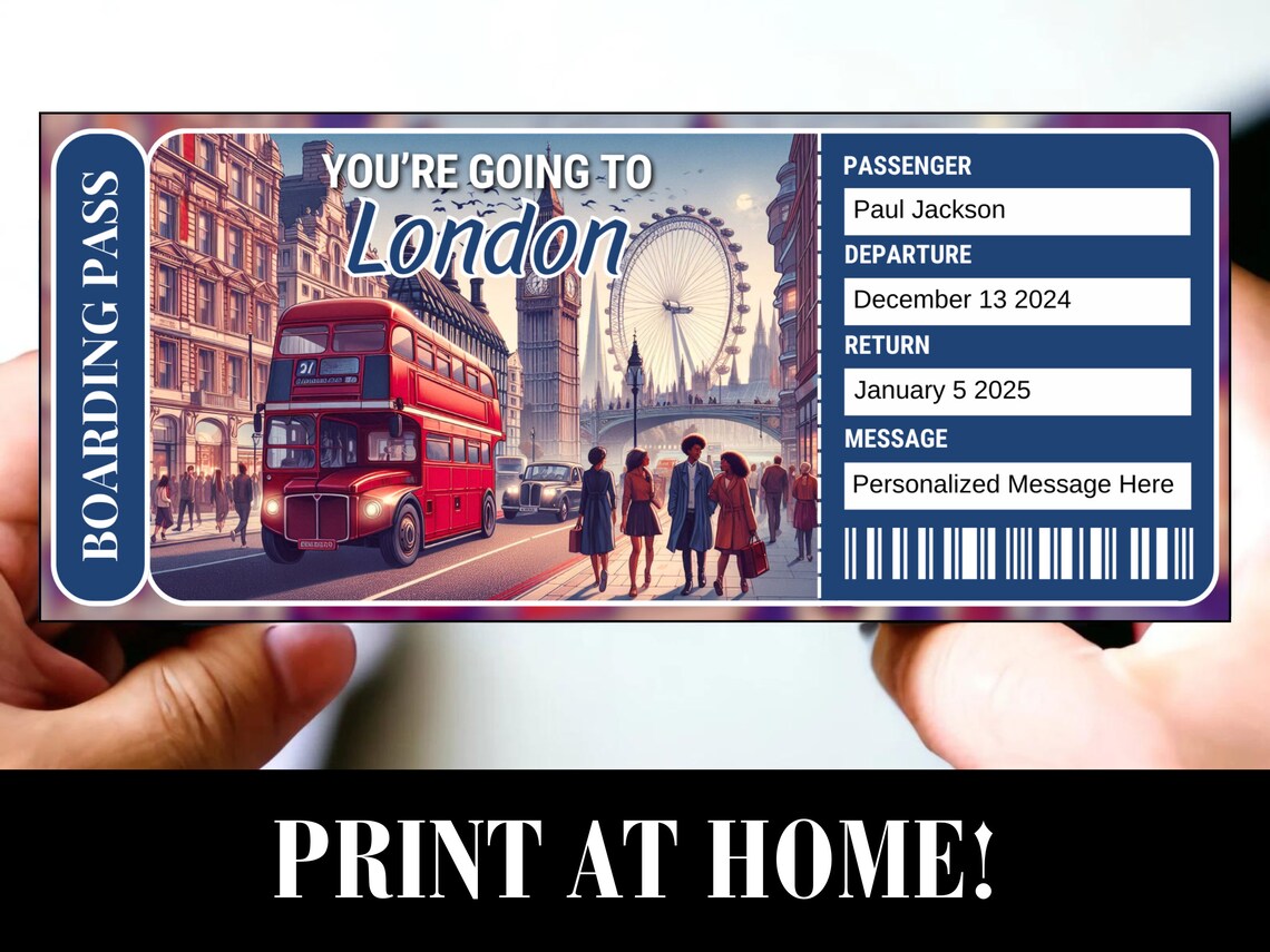LONDON United Kingdom UK Surprise Trip Gift Ticket Boarding Pass ...