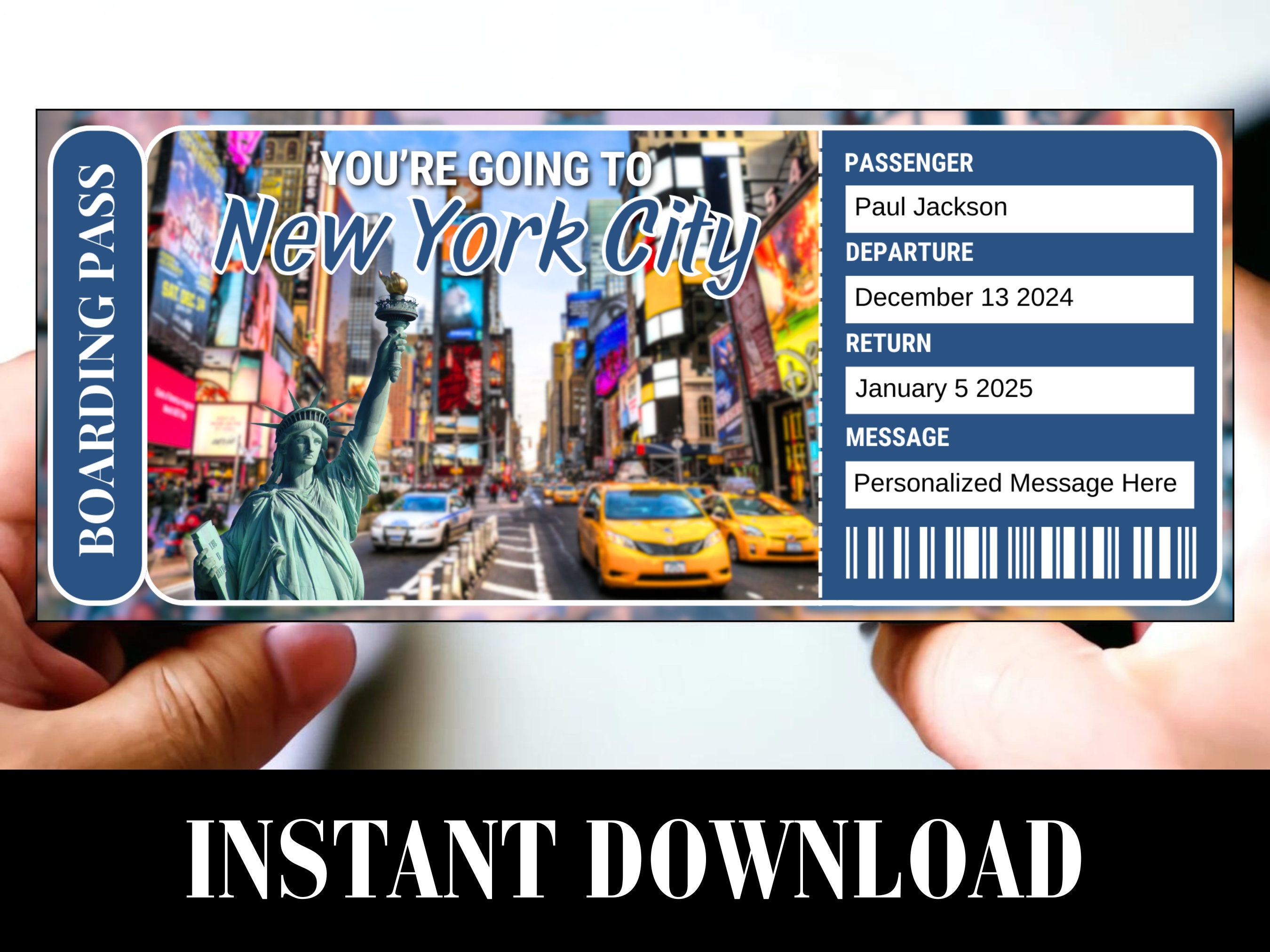NEW YORK CITY Manhattan Surprise Trip Gift Ticket Boarding Pass ...