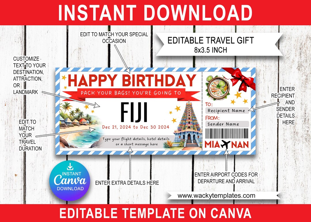 FIJI SUVA NASINU Editable Boarding Pass Ticket Template Voucher ...