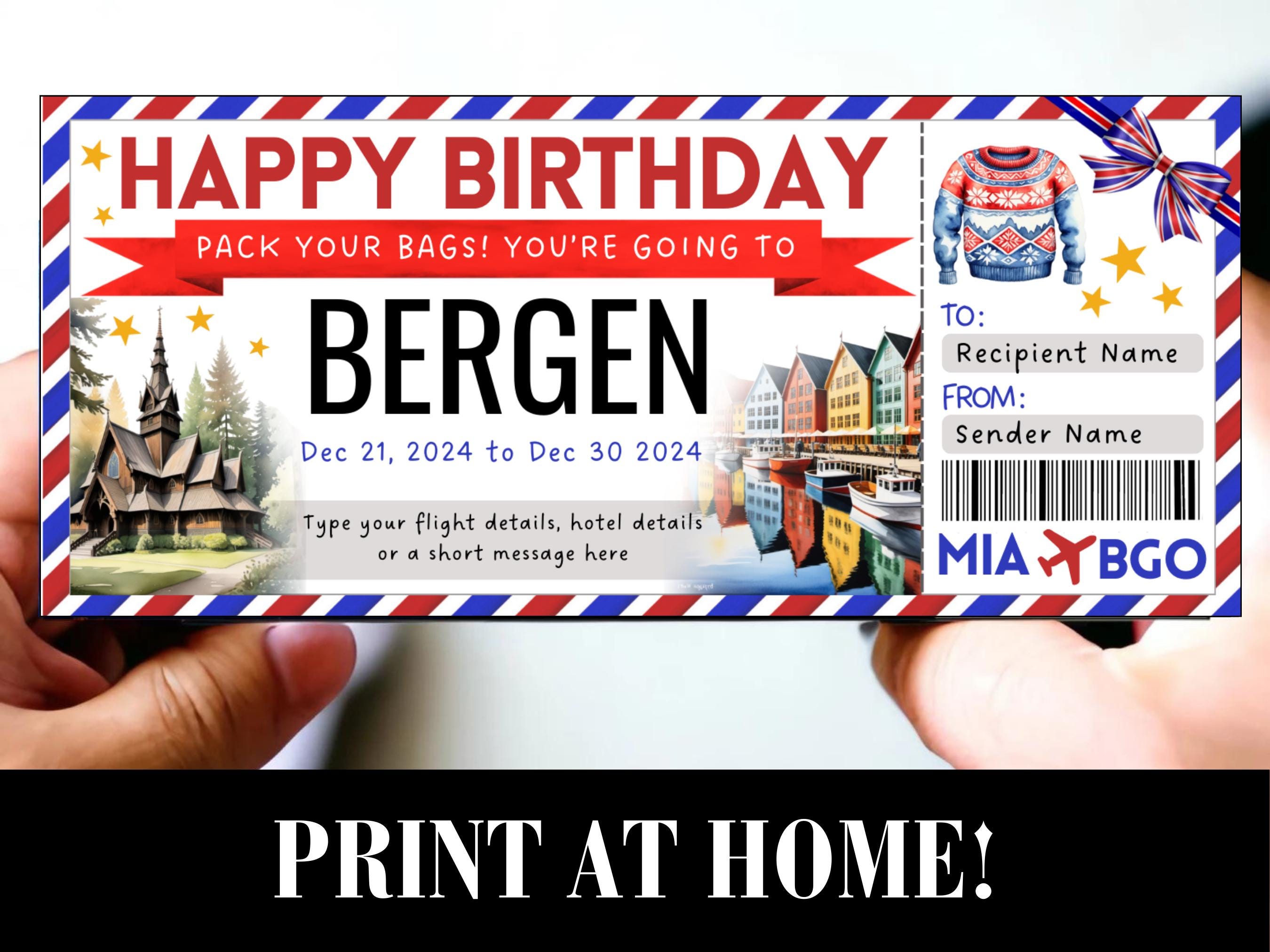BERGEN NORWAY OSLO Editable Boarding Pass Ticket Template Voucher ...