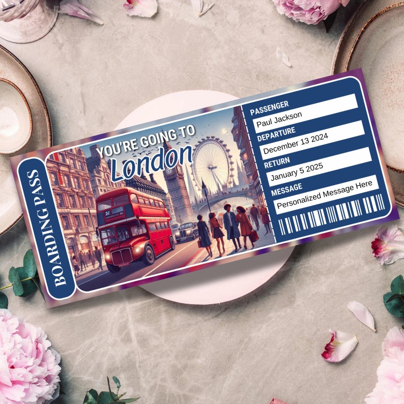 LONDON United Kingdom UK Surprise Trip Gift Ticket Boarding Pass ...