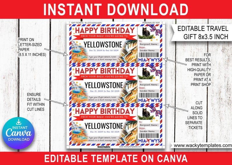 YELLOWSTONE Editable Boarding Pass Ticket Template Voucher Surprise ...