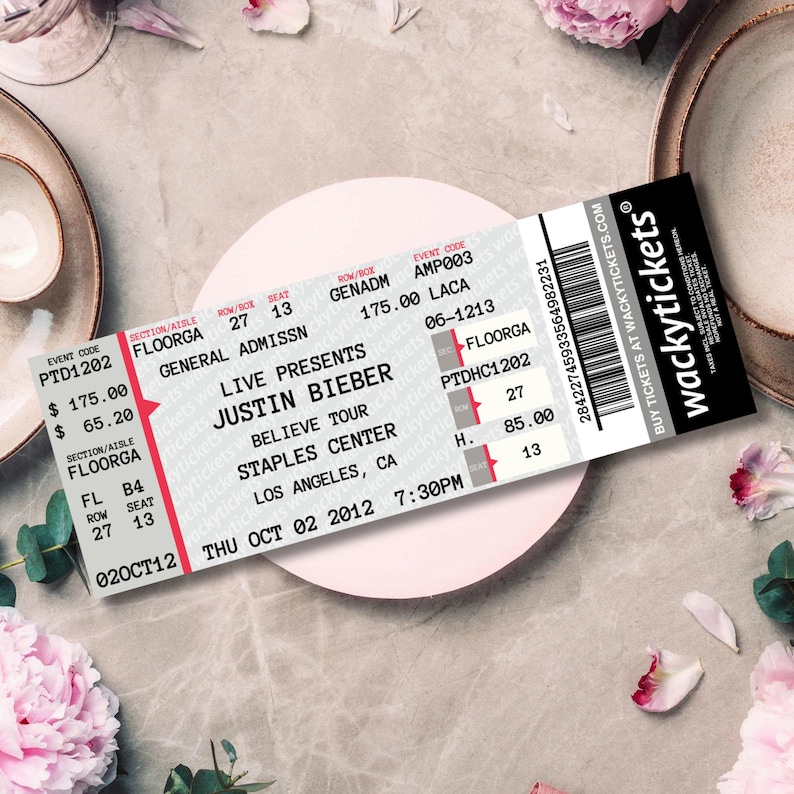 Realistic Ticketmaster Concert Ticket Stub Custom Fake Souvenir Novelty ...