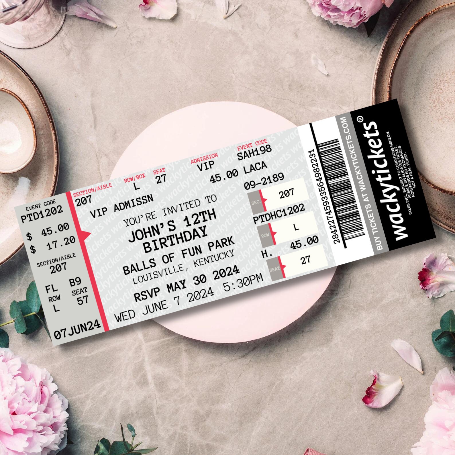 Kid's Birthday Party Invitation | Ticketmaster Concert Ticket Stub ...