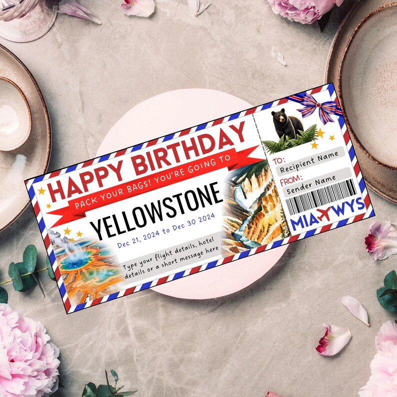 YELLOWSTONE Editable Boarding Pass Ticket Template Voucher Surprise ...