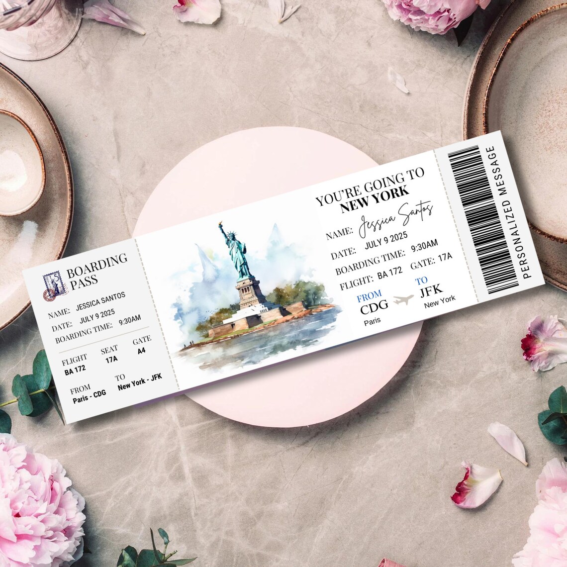 NEW YORK CITY Manhattan Surprise Trip Gift Ticket Boarding Pass ...