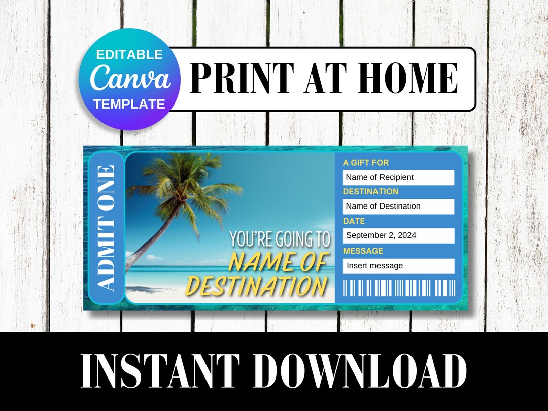 BEACH VACATION Surprise Reveal Ticket TROPICAL Vacation Gift Voucher ...