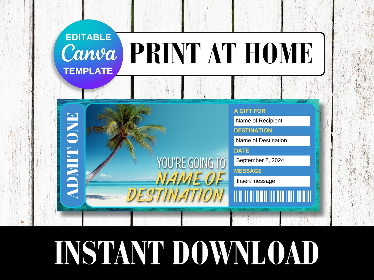 BEACH VACATION Surprise Reveal Ticket TROPICAL Vacation Gift Voucher ...