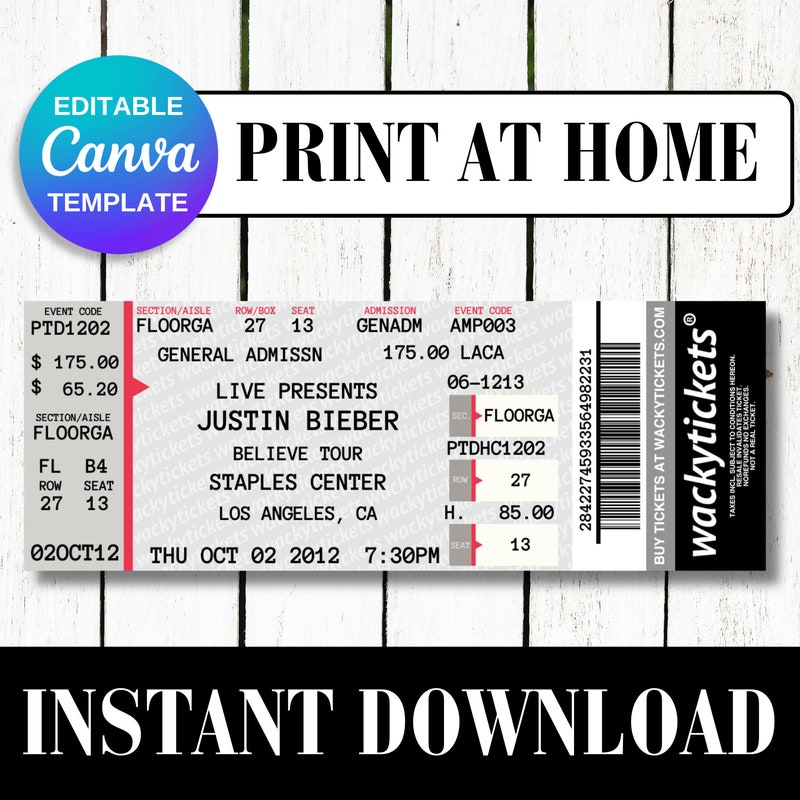 Ticketmaster concert ticket template - Etsy México