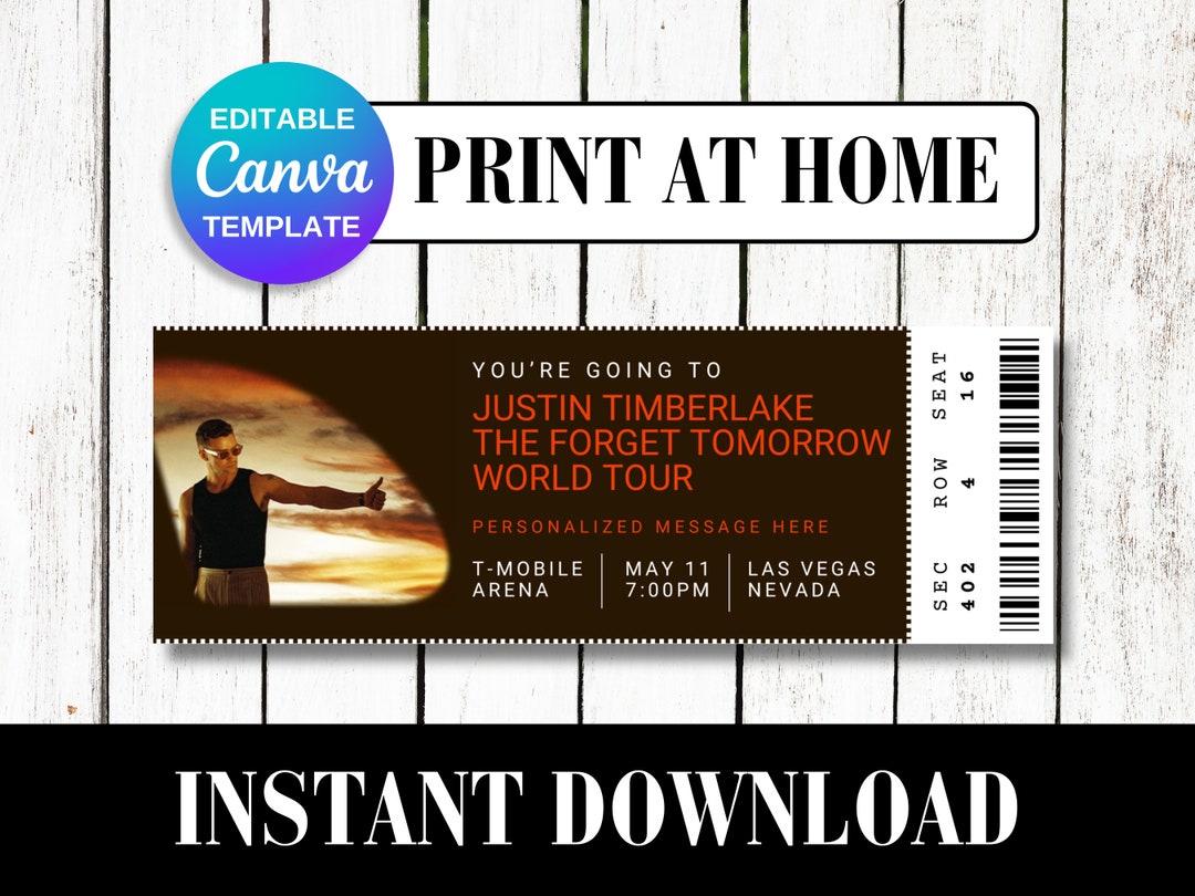 Justin Timberlake the Forget Tomorrow World Tour Concert Ticket Stub ...