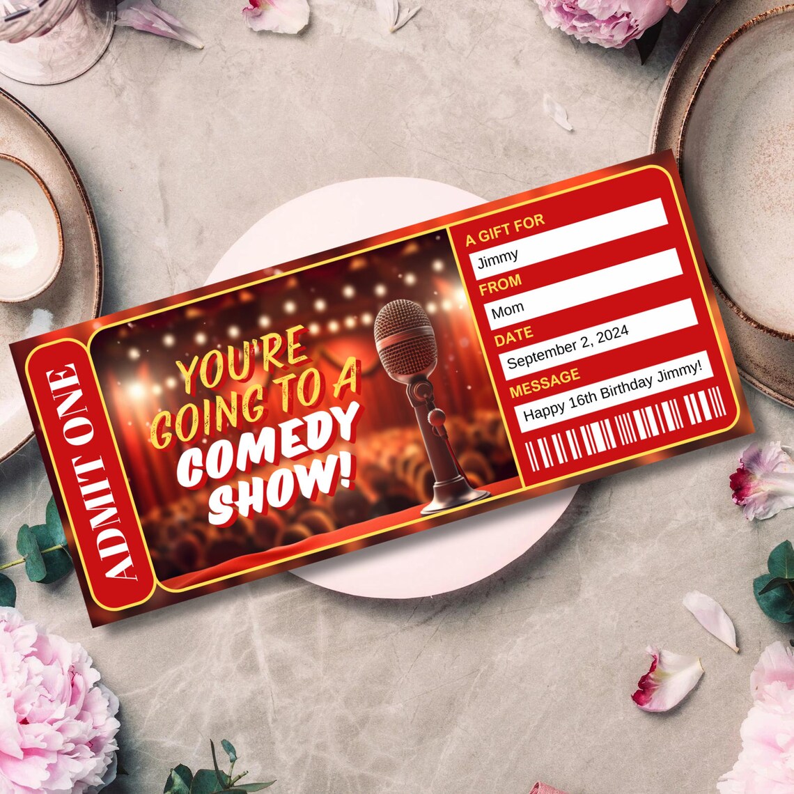 Printable COMEDY SHOW Surprise Reveal Ticket | Stand-up Comedian Gift ...