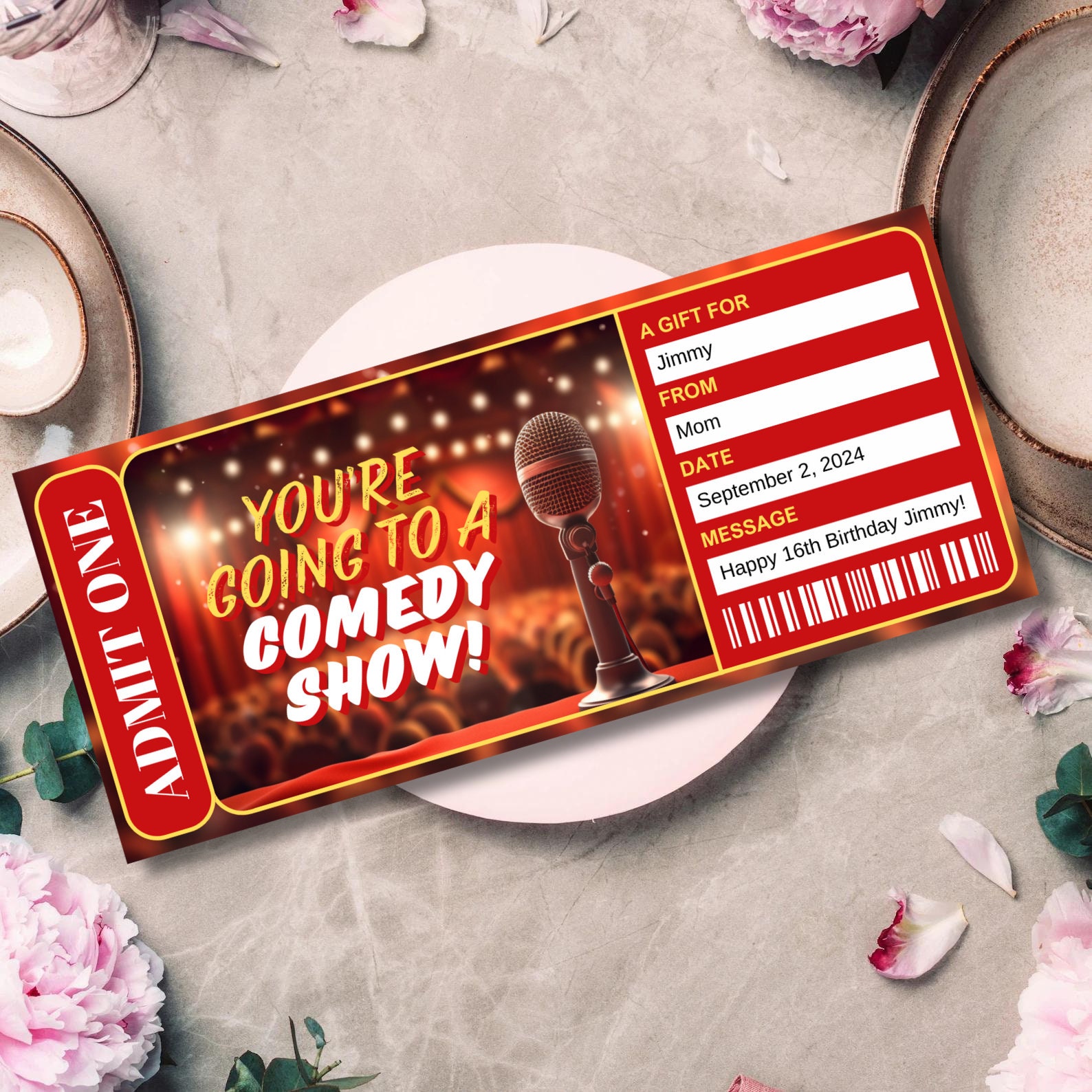 Printable COMEDY SHOW Surprise Reveal Ticket | Stand-up Comedian Gift ...