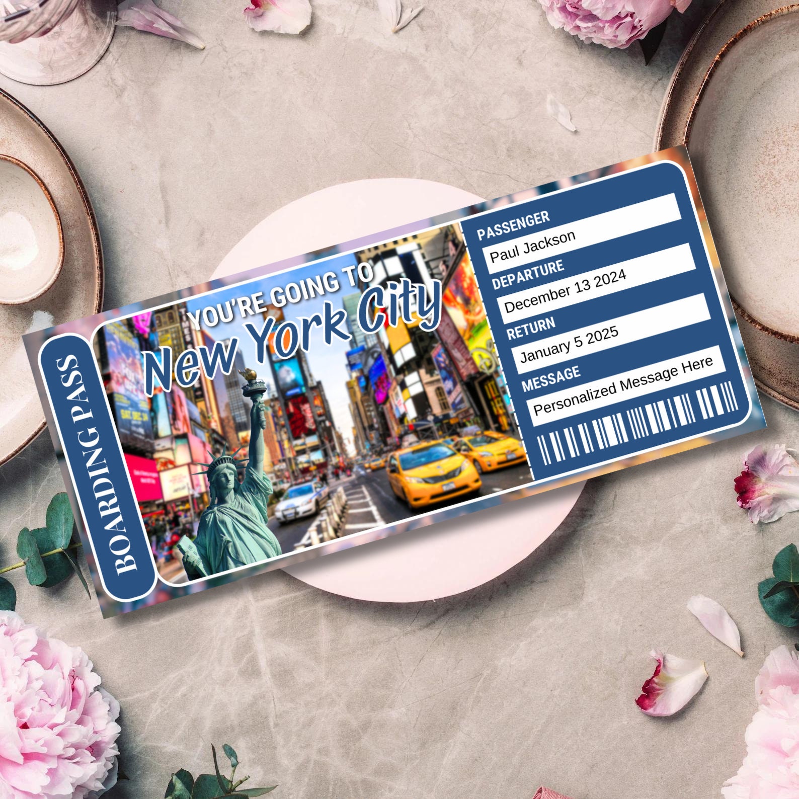 NEW YORK CITY Manhattan Surprise Trip Gift Ticket Boarding Pass ...