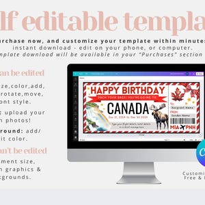 CANADA Editable Boarding Pass Ticket Template Voucher Surprise Trip ...