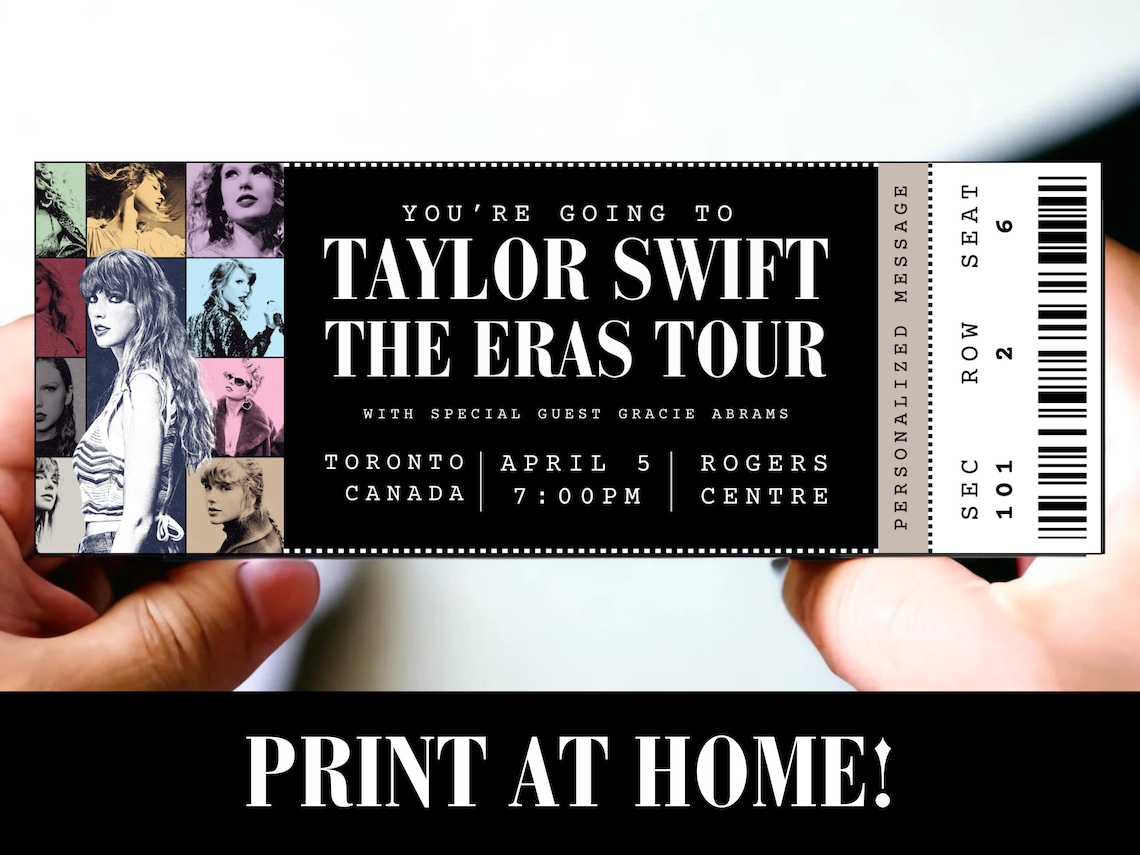 Taylor Swift the Eras Tour Printable Concert Ticket Stub Custom Event ...