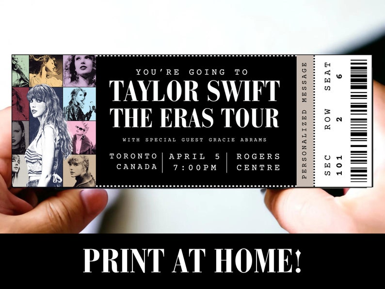 Taylor Swift the Eras Tour Printable Concert Ticket Stub Custom Event ...