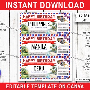 PHILIPPINES MANILA CEBU Edit Boarding Pass Ticket Template Voucher ...