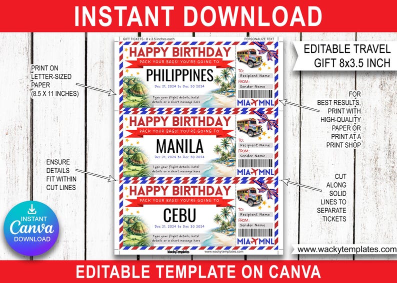 PHILIPPINES MANILA CEBU Edit Boarding Pass Ticket Template Voucher ...