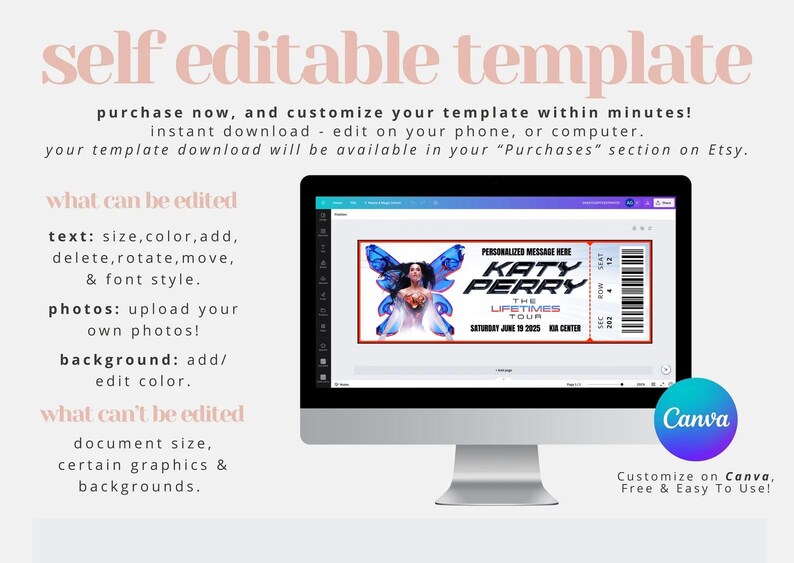 Katy the Lifetimes Perry Tour Print Concert Ticket Stub Custom Event ...