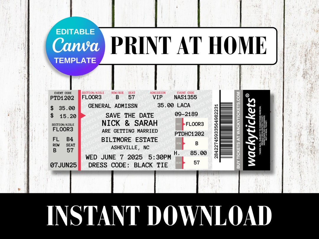 Wedding Save the Date | Ticketmaster Style Concert Ticket Stub ...