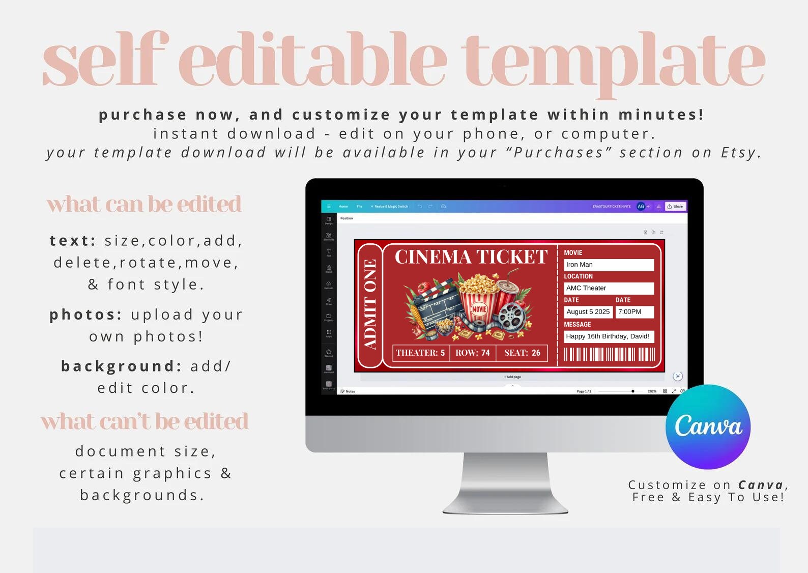 CINEMA MOVIE NIGHT Film Theater Surprise Gift Reveal Voucher | Date ...