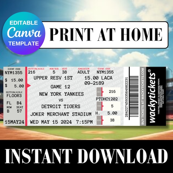 Baseball Ticket - Etsy