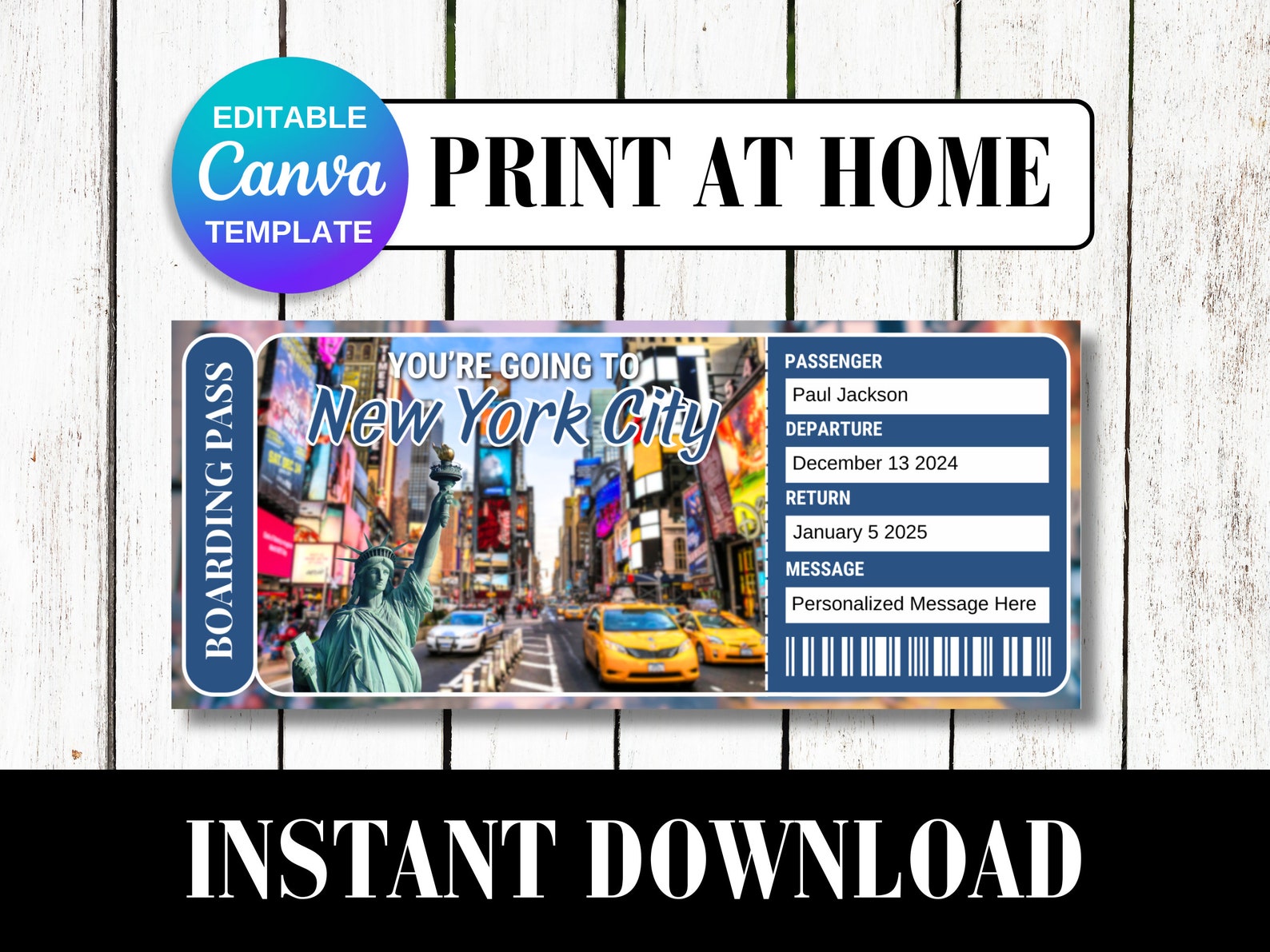 NEW YORK CITY Manhattan Surprise Trip Gift Ticket Boarding Pass ...
