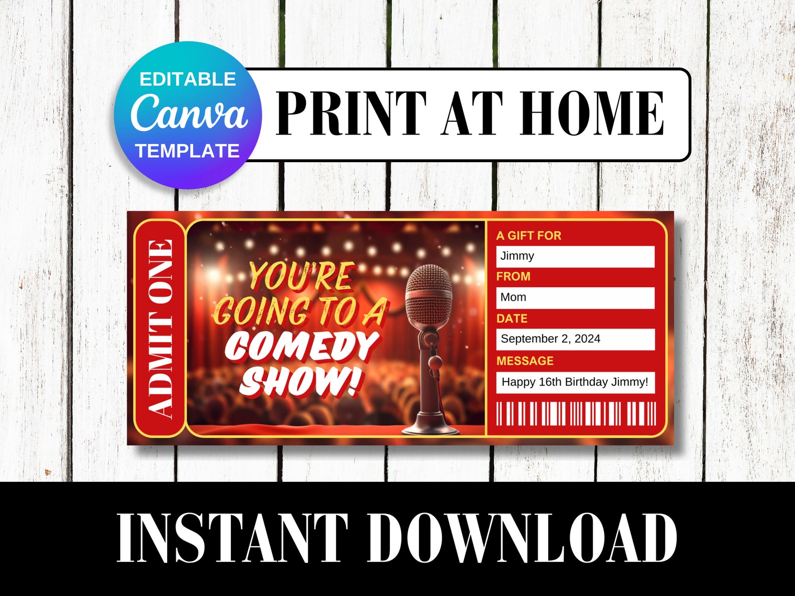 Printable COMEDY SHOW Surprise Reveal Ticket | Stand-up Comedian Gift ...