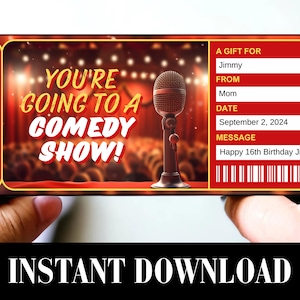 Printable COMEDY SHOW Surprise Reveal Ticket | Stand-up Comedian Gift ...