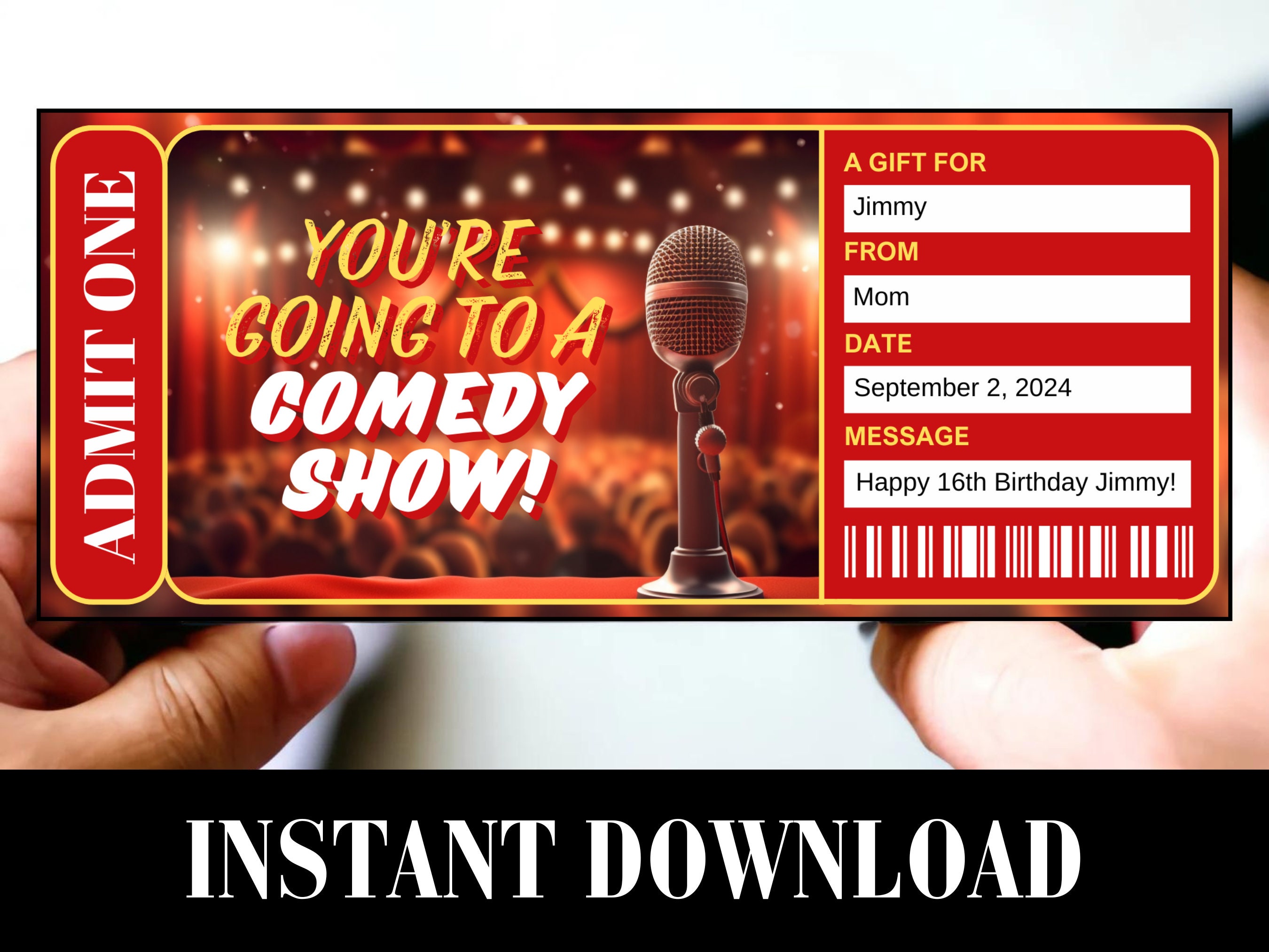 Printable COMEDY SHOW Surprise Reveal Ticket | Stand-up Comedian Gift ...