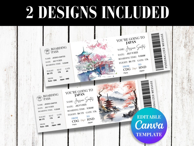 JAPAN TOKYO OSAKA Kyoto Surprise Trip Gift Ticket Boarding Pass ...