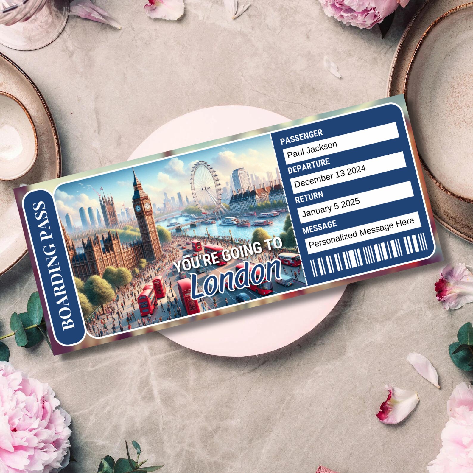 LONDON United Kingdom UK Surprise Trip Gift Ticket Boarding Pass ...