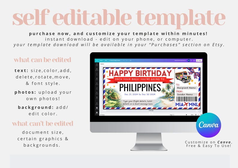 PHILIPPINES MANILA CEBU Edit Boarding Pass Ticket Template Voucher ...