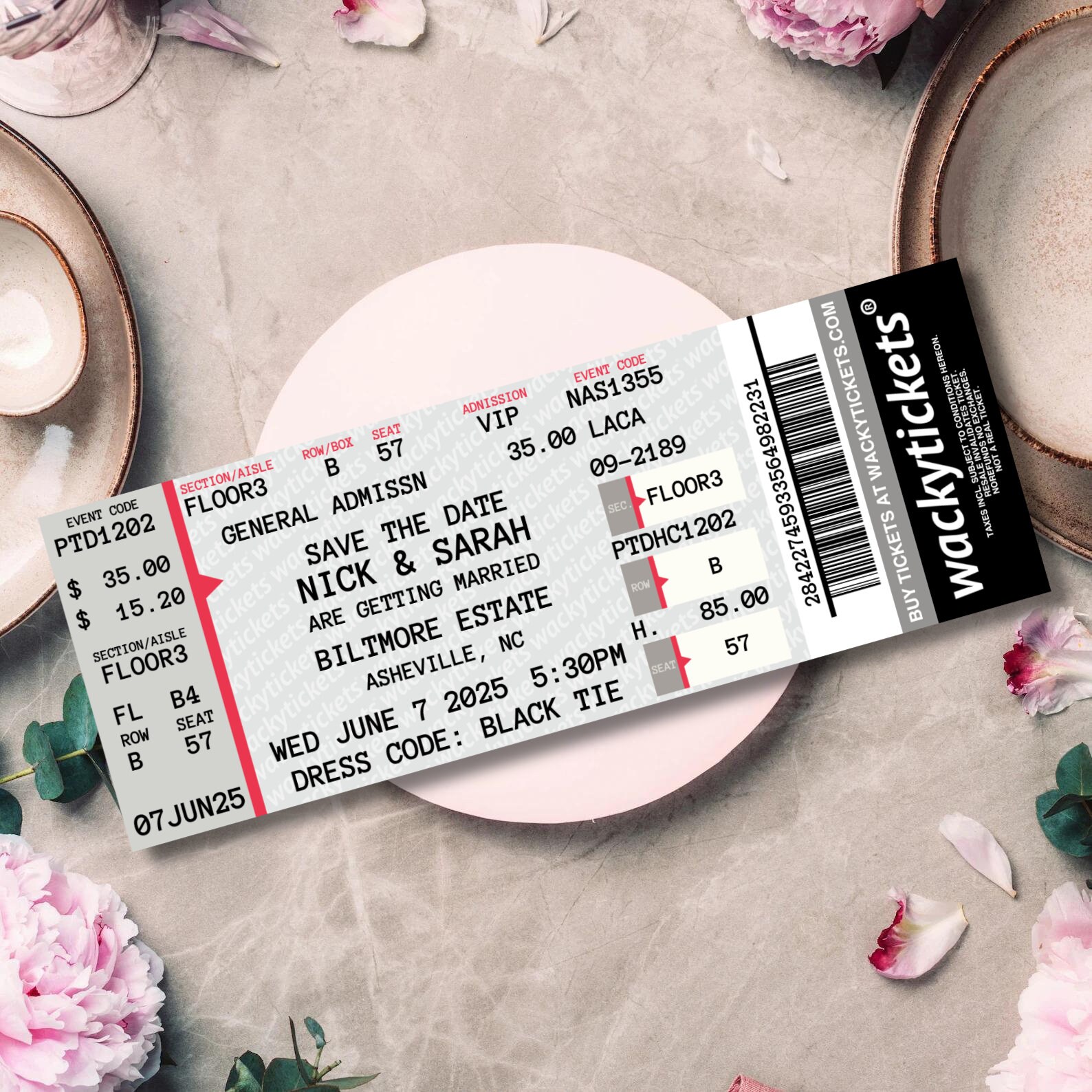 Wedding Save the Date Ticketmaster Style Concert Ticket Stub ...