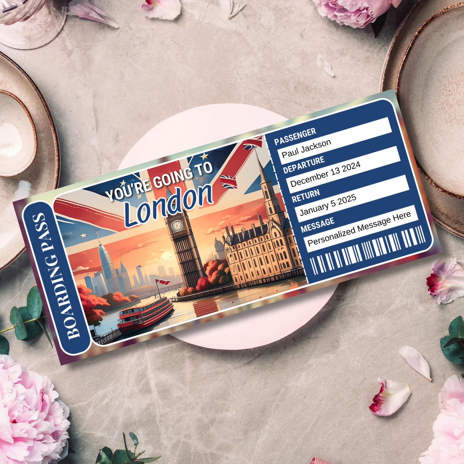 LONDON United Kingdom UK Surprise Trip Gift Ticket Boarding Pass ...