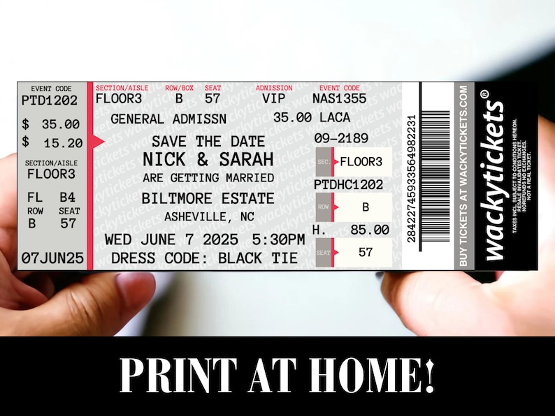 Wedding Save the Date | Ticketmaster Style Concert Ticket Stub ...