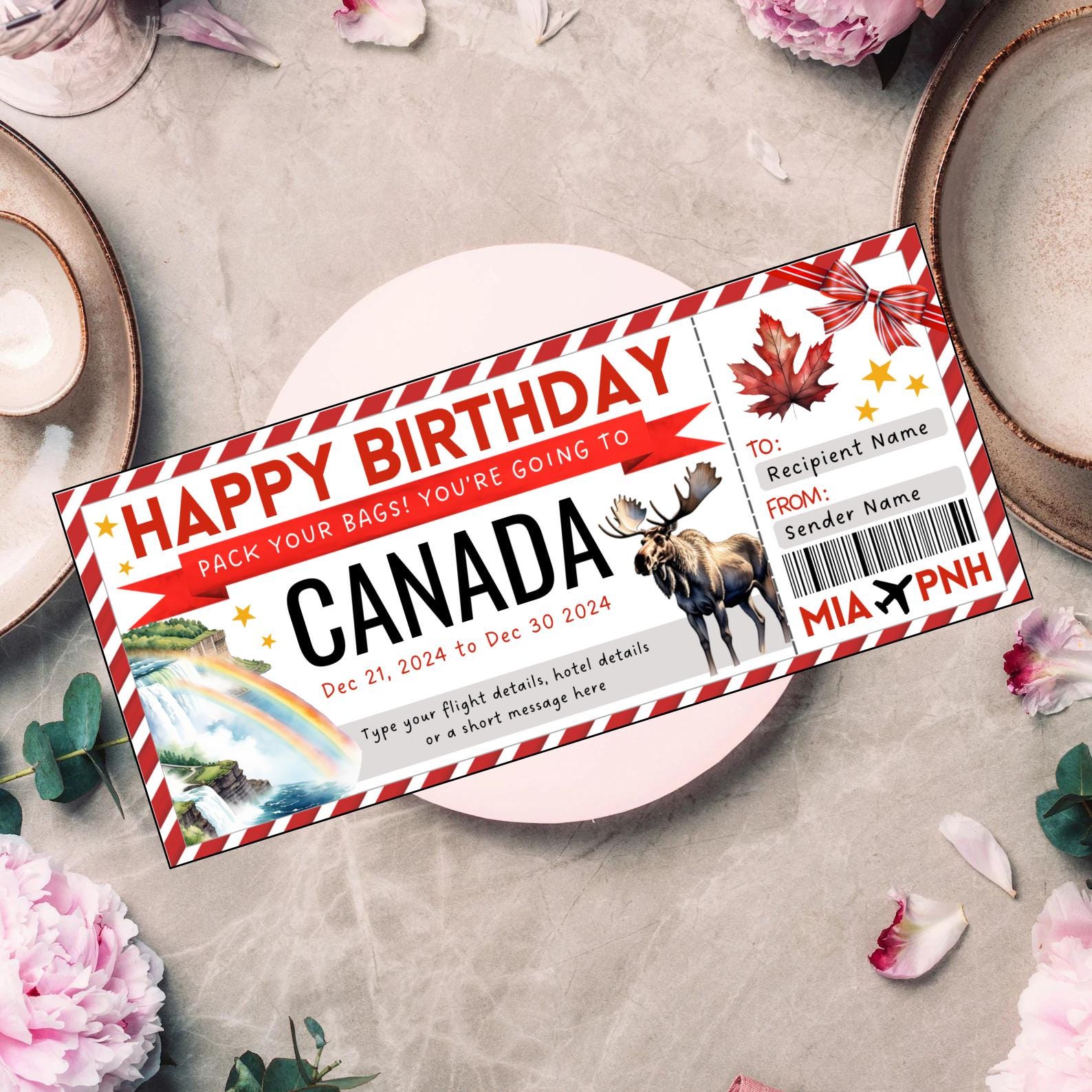 CANADA Editable Boarding Pass Ticket Template Voucher Surprise Trip ...