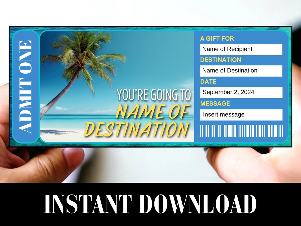 BEACH VACATION Surprise Reveal Ticket TROPICAL Vacation Gift Voucher ...