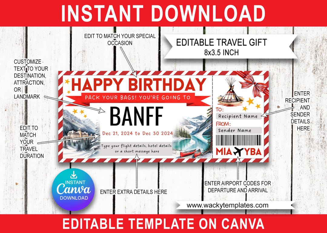 BANFF CALGARY ALBERTA Edit Boarding Pass Ticket Template Voucher ...