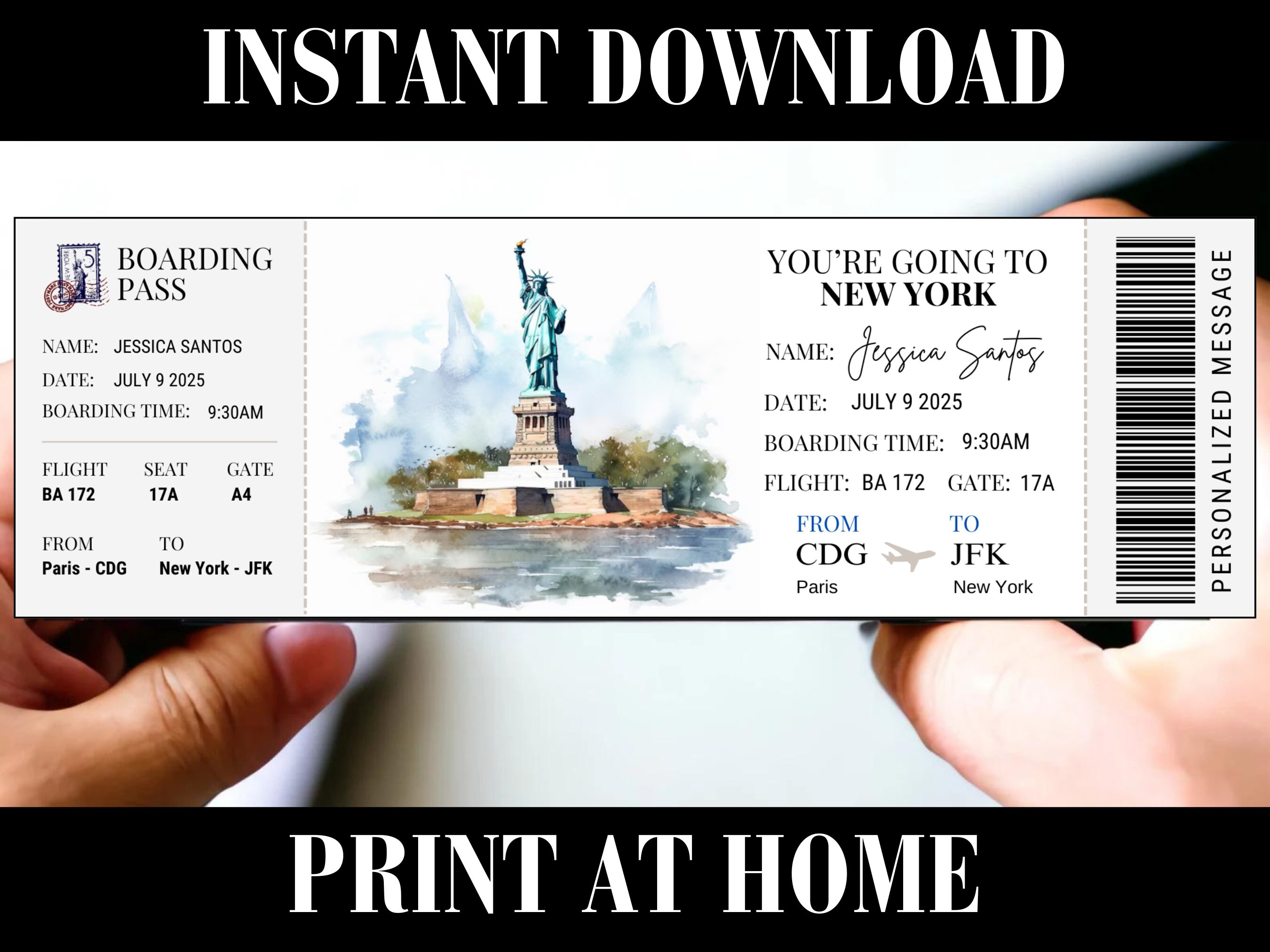 NEW YORK CITY Manhattan Surprise Trip Gift Ticket Boarding Pass ...