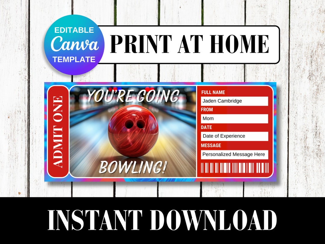 Editable BOWLING Ticket Party Event Surprise Gift Certificate ...