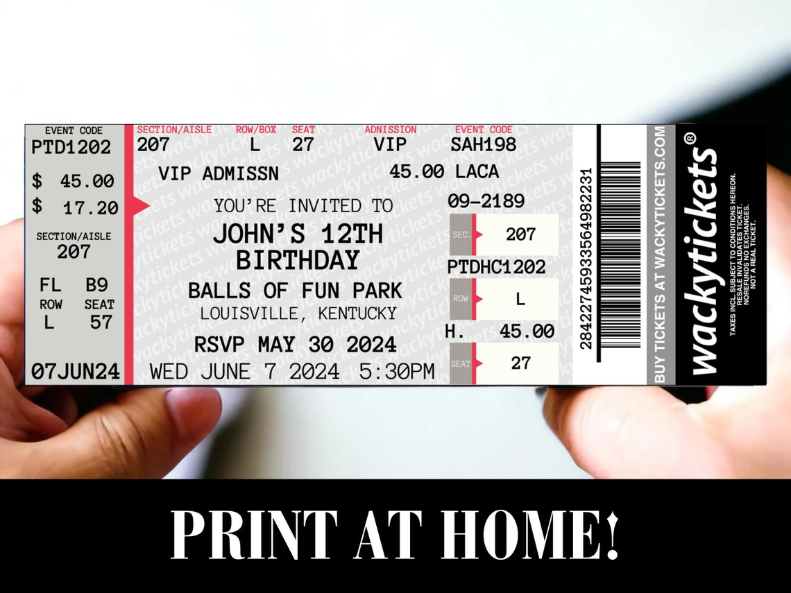 Kid's Birthday Party Invitation | Ticketmaster Concert Ticket Stub ...