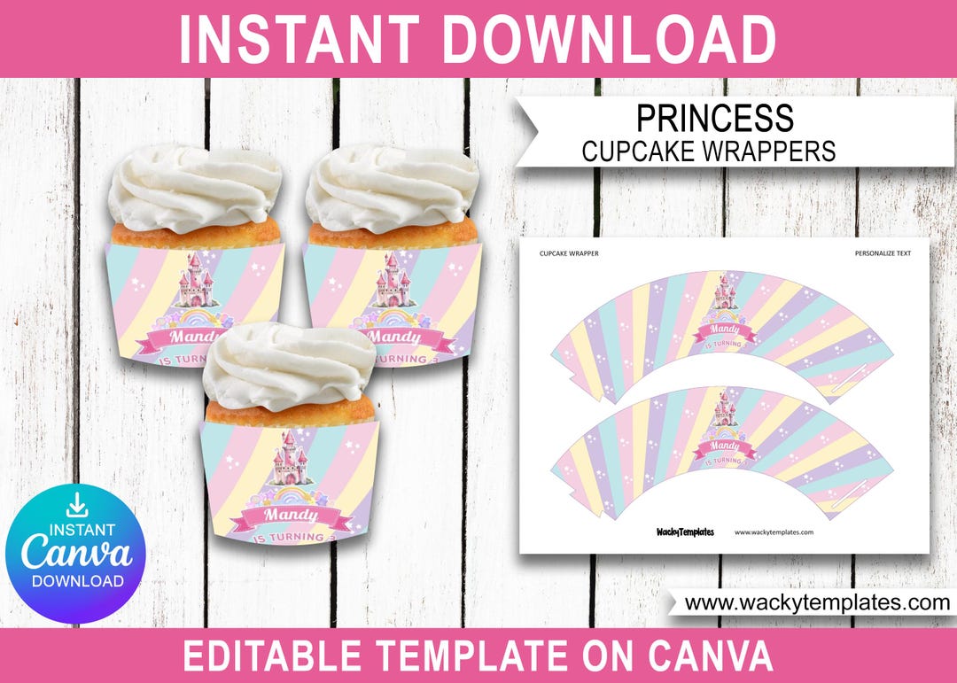 Princess Birthday Party Gift Cupcake Wrappers Labels Royal Castle Gift ...